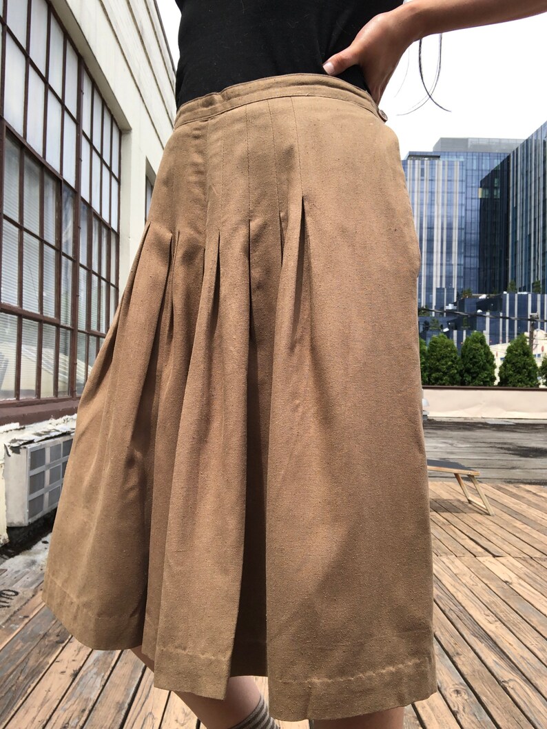 Vintage Raw Silk Slub Woven Beige Brown High Waisted Pleated | Etsy