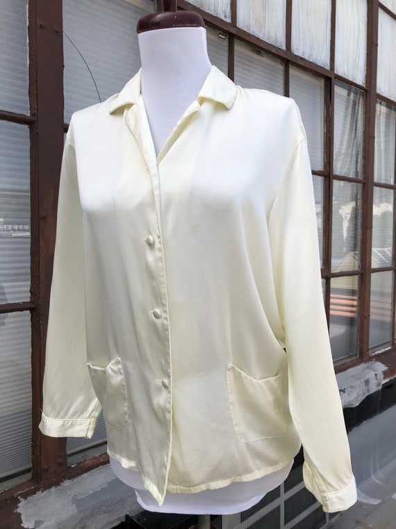 Ivory Pale Yellow Cream Silk Satin Pajama Set Blouse … - Gem