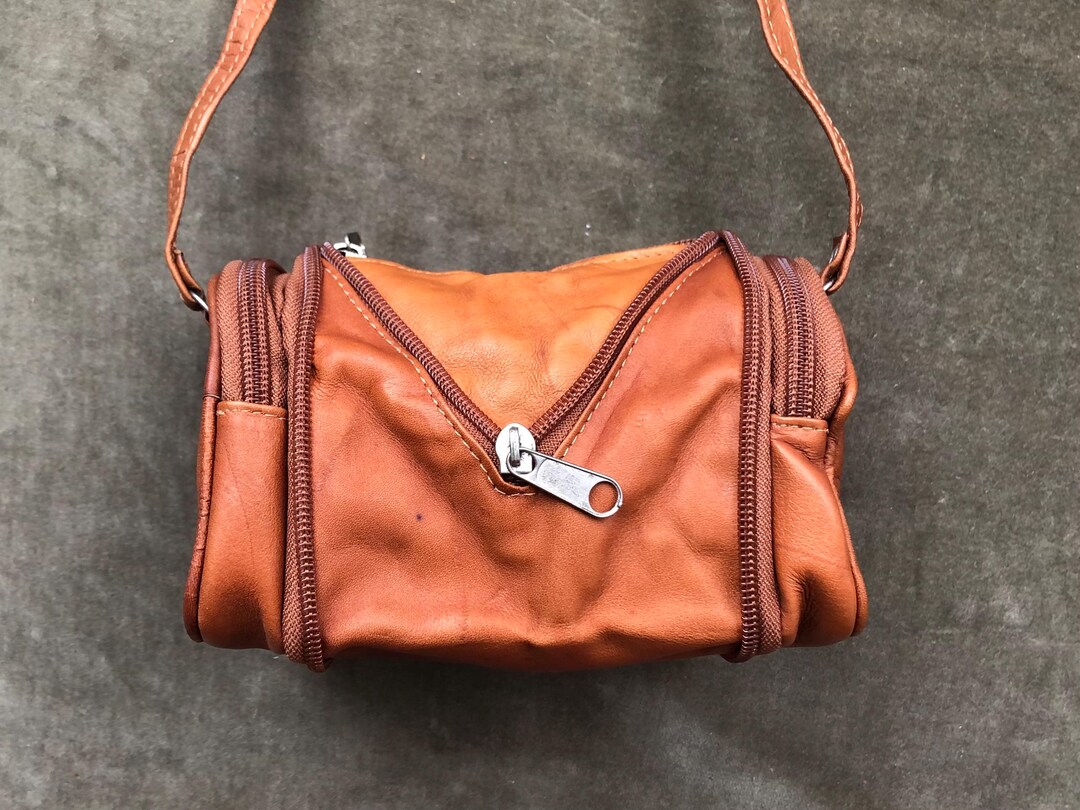 90s Micro Mini Tan Cognac Leather Baby Duffle Pouch Purse Small Tiny ...