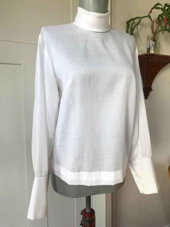 1960s White Semi Sheer Woven Long Puff Sleeve Boxy Bl… Gem