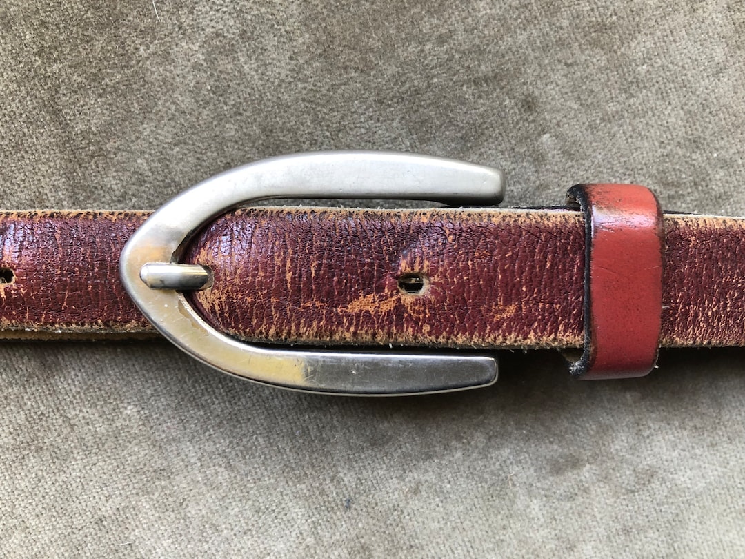 1960s 70s Skinny Burgundy Leather Western Belt Dainty Retro Silver ...