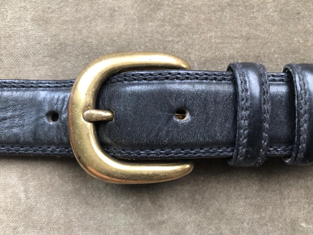 Thick Black Leather Work Belt Heavy Duty Wide Solid Brass Round Chunky ...