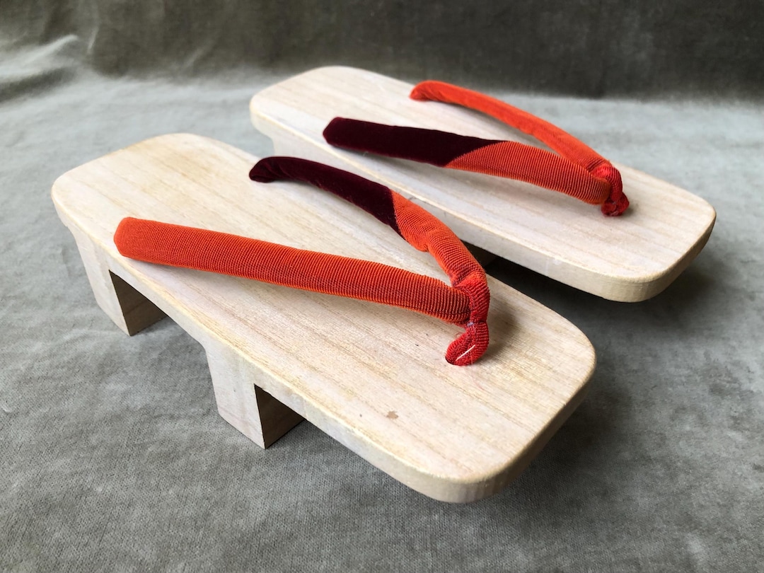 Authentic Japanese Geta Zori Natural Light Wood Kimono Sandals Dark ...