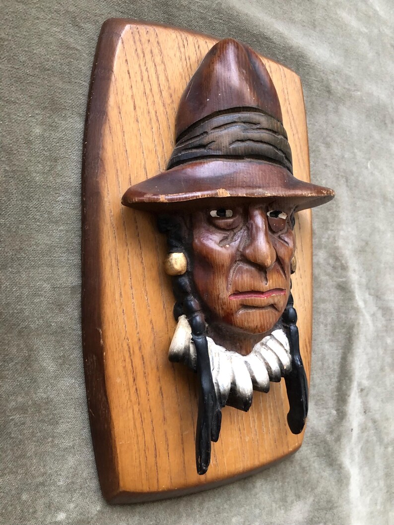 Hand Carved Wood Rustic Native American Man Spirit Head Wall Hanging ...