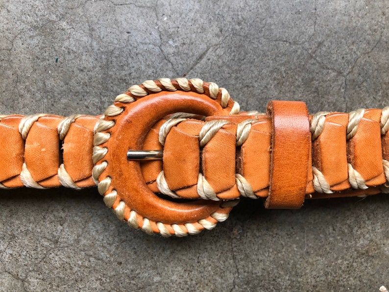 90s Tan Butternut Leather Woven Belt Chain Link Adjustable | Etsy