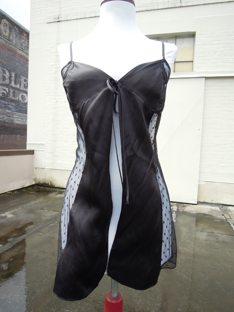 Vintage Silk Satin Sexy Black Swiss Dot Mesh Negligee Teddy - Etsy