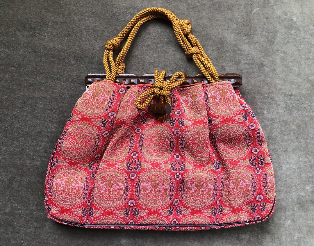 Vintage Ainu Japanese Traditional Kimono Old World Bag Brocade Jacquard ...
