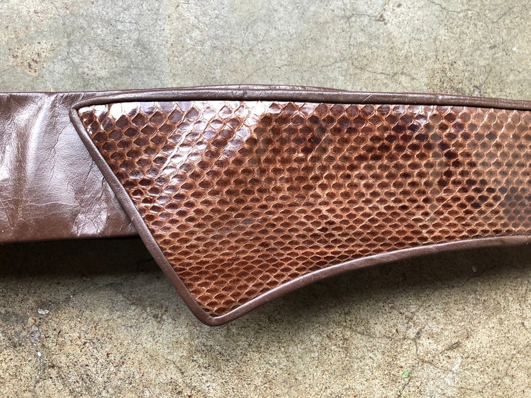 Brown Gloss Snake Skin Reptile Snakeskin Textured Embossed Wide Fashion ...