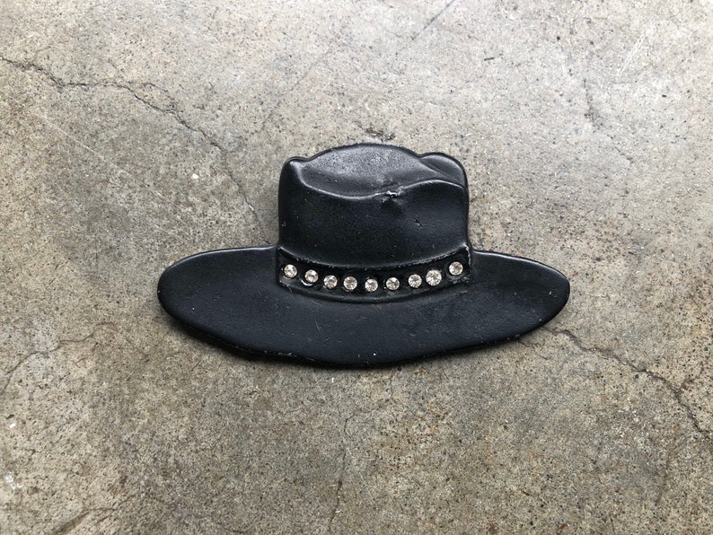 60s 70s Wide Brim Stetson Hat Brooch Novelty Pin Black Painted | Etsy