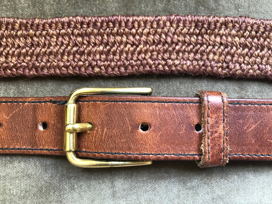 70s 80s Brown Jute Woven Stretch Belt Waist 30 31 32 33 34 S M L 1980s ...