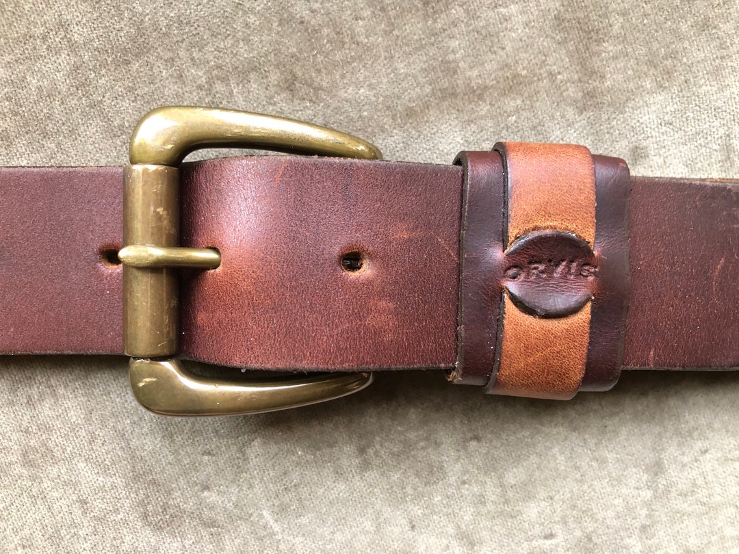 Orvis Heavy Duty Thick Wide Dark Brown Smooth Leather Belt W Chunky ...