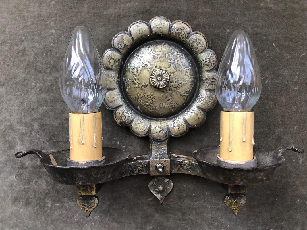 1920s Antique Arts & Crafts Electric Wall Mount Sconce Double Light ...