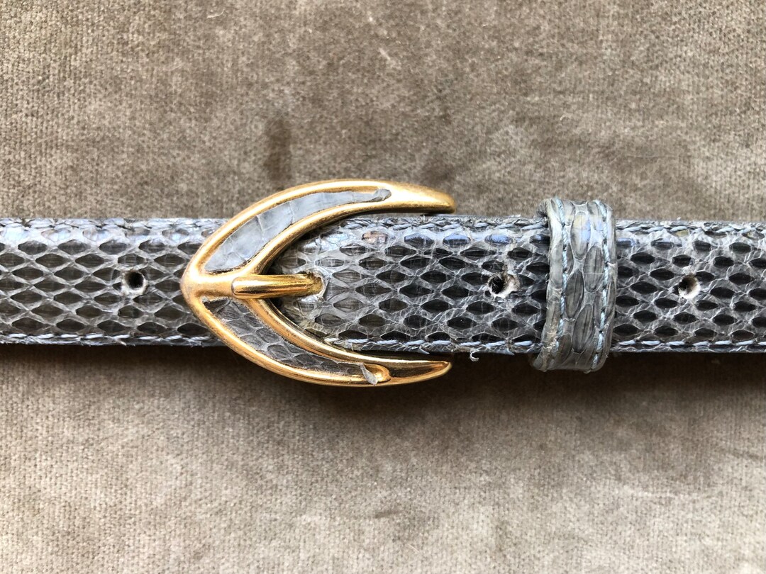70s 80s Snake Skin Skinny Beige Gray Snakeskin Reptile Leather Belt ...