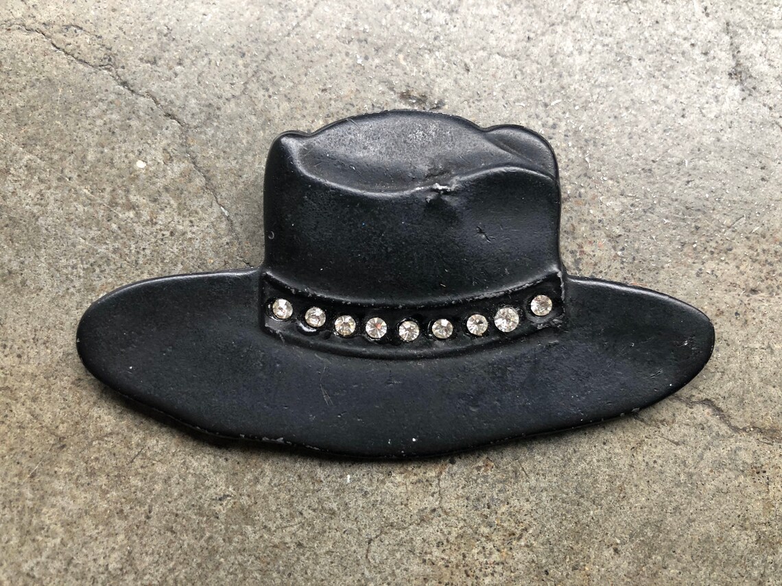 60s 70s Wide Brim Stetson Hat Brooch Novelty Pin Black Painted - Etsy