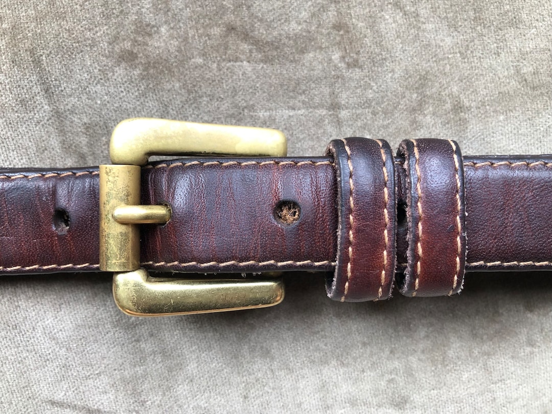 Rustic Dark Brown Oiled Leather Distressed Belt Skinny Vintage M L 30 ...