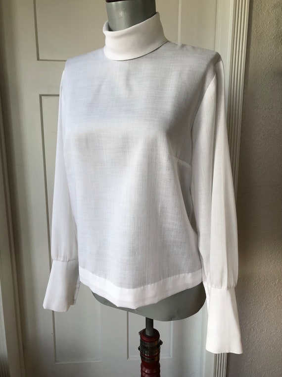 1960s White Semi Sheer Woven Long Puff Sleeve Boxy Bl… Gem