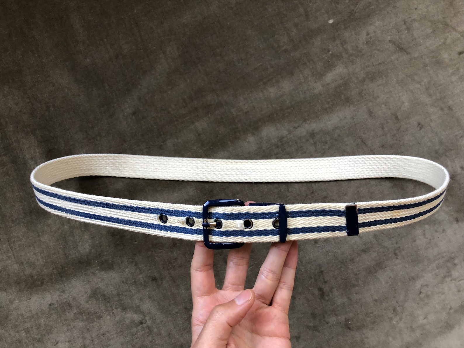 1960s 70s Retro Fabric Cotton White Blue Spoty Striped Woven Belt L XL ...