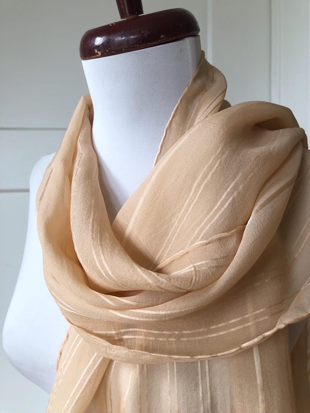 Sheer Silk Nude Skin Concealer Color Woven Satin Pin Striped Long Wide ...