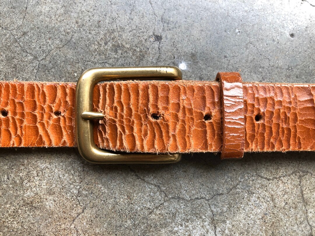 Buy 90s Thick Brown Leather Crackled Finish Heavy Duty Belt 1990s ...