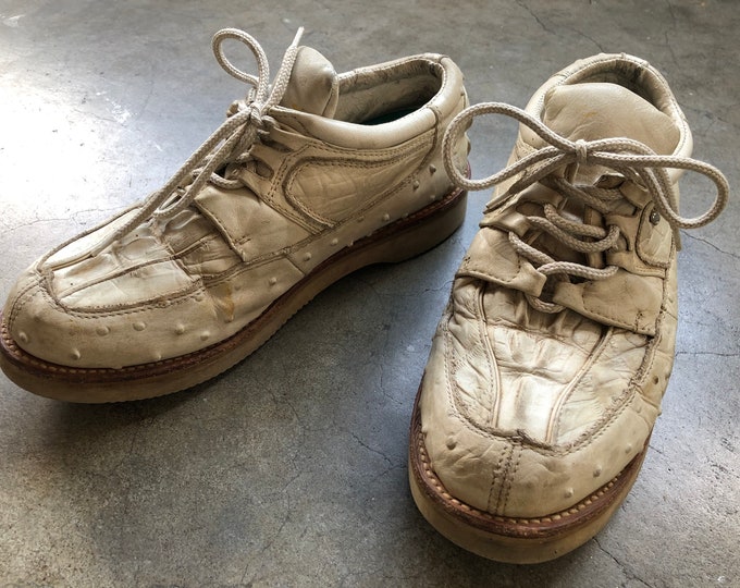 Croc Ostrich Embossed Dirty White Chunky Puffy Leather Shoes Mens ...