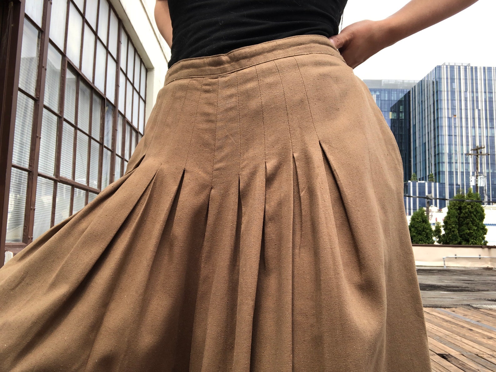 Vintage Raw Silk Slub Woven Beige Brown High Waisted Pleated | Etsy
