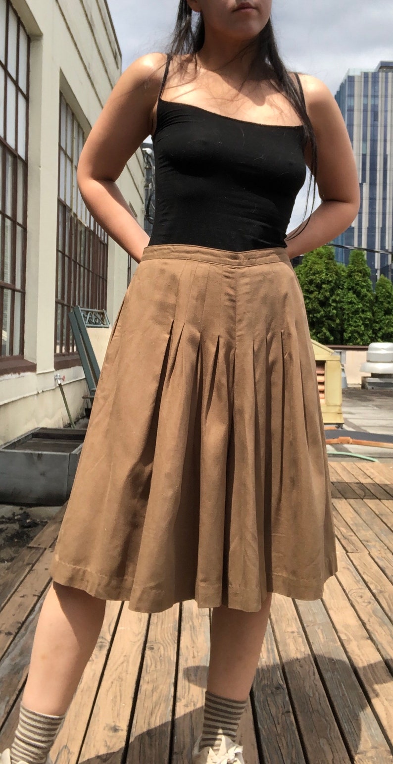 Vintage Raw Silk Slub Woven Beige Brown High Waisted Pleated | Etsy