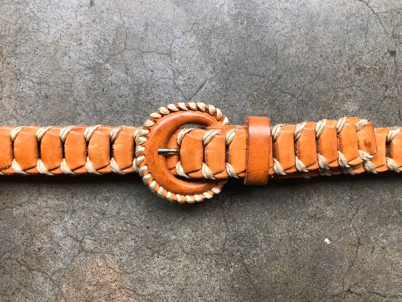 90s Tan Butternut Leather Woven Belt Chain Link Adjustable | Etsy