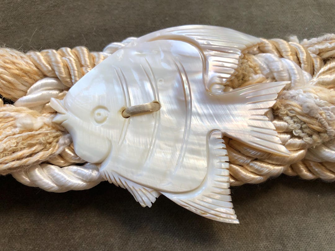 80s Seashell Mother of Pearl Sea Shell Tropical Fish Satin Rope Woven ...