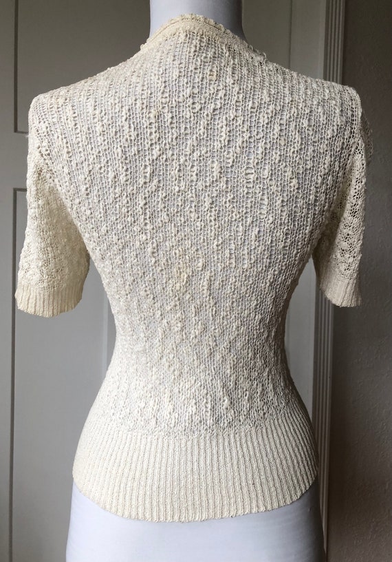 Antique 1930s 40s Nubby Linen Sheer Open Knit Cream I… - Gem