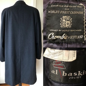 1950s 60s Cashmere Wool Blend Dark Navy Blue Black Check Woven ...