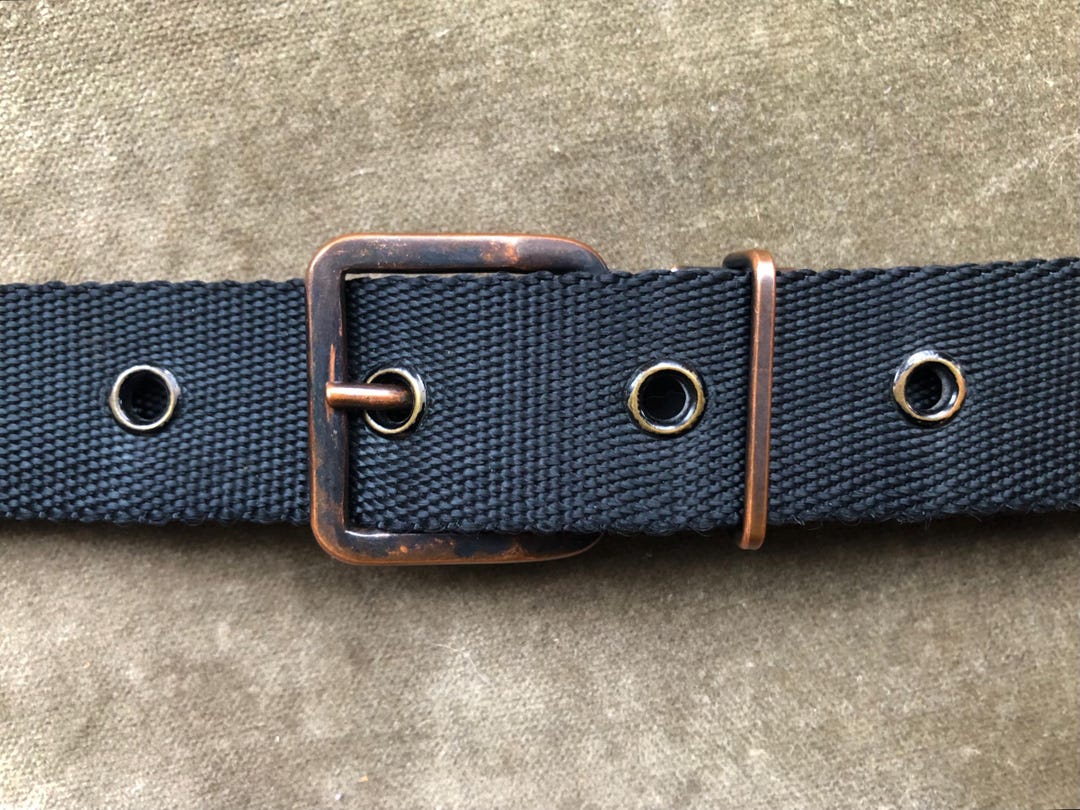 Skinny Nylon Web Belt Black Woven Fabric Copper Sash Buckle XS S M 28 ...