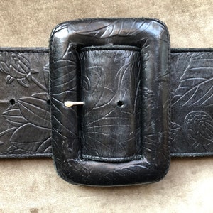 Floral Embossed Wide Black Soft Leather Fashion Belt Self Covered ...