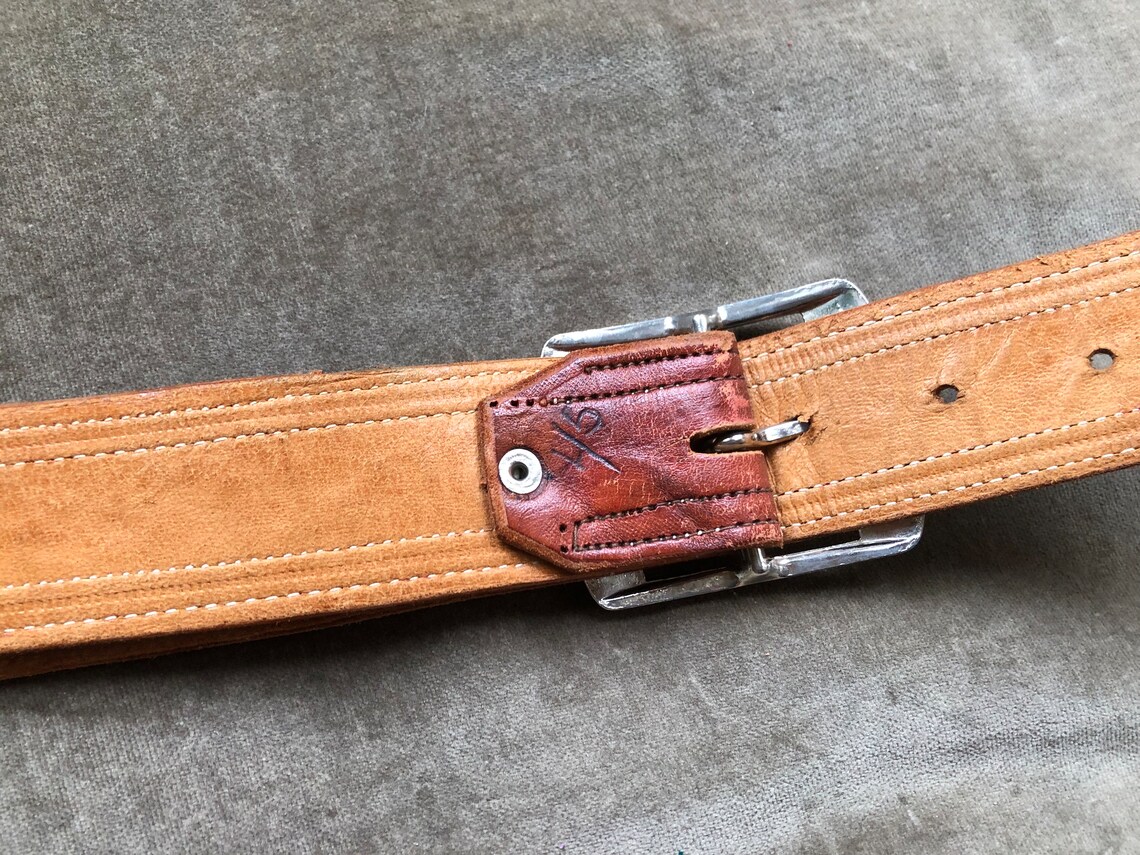 60s 70s Wide Soft Brick Rust Brown Leather Belt Retro Square Steel ...