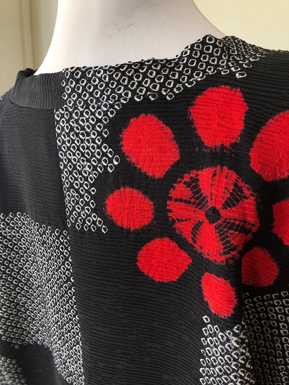 1960s Japanese Silk Shiibori Dyed Checkered Floral Pr… - Gem