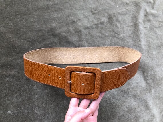 1970s 80s Cognac Caramel Lizard Embossed Tan Brown Wi… - Gem