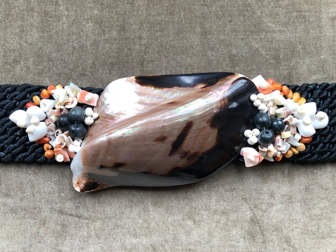 80s Seashell Mother of Pearl Sea Shell Mermaid Satin Rope Woven Sash ...