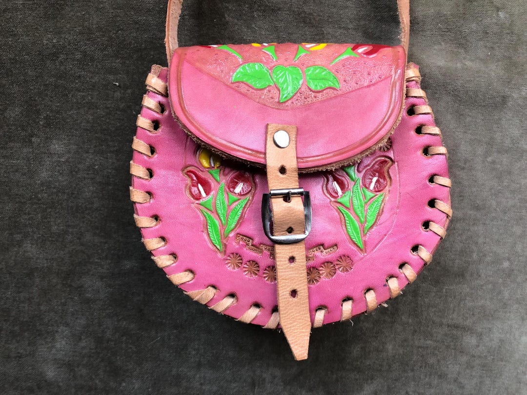 Calla Lily Tooled Floral Micro Purse Pouch Mexico Cowhide Leather Mini ...