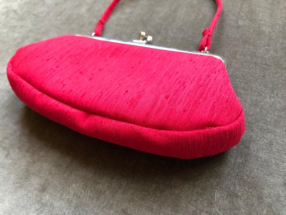 1960s 70s Micro Mini Red Slub Woven Fabric Handbag Ba… - Gem