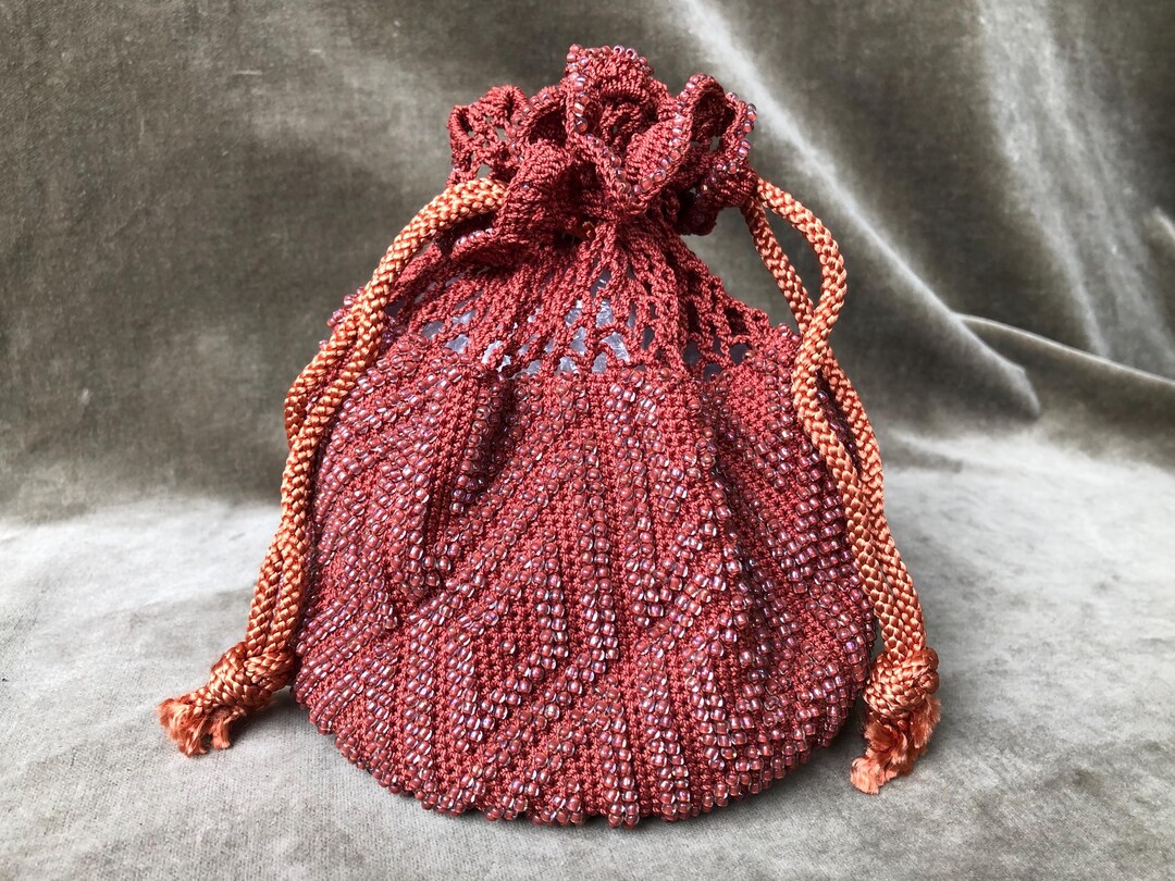 1970s Vintage Japanese Terracotta Dusty Rose Brown Crochet Clear Glass ...