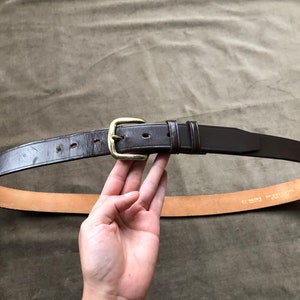 60s 70s Retro Brown Slim Thick Leather Mens Belt Size 37 38 39 Rustic ...