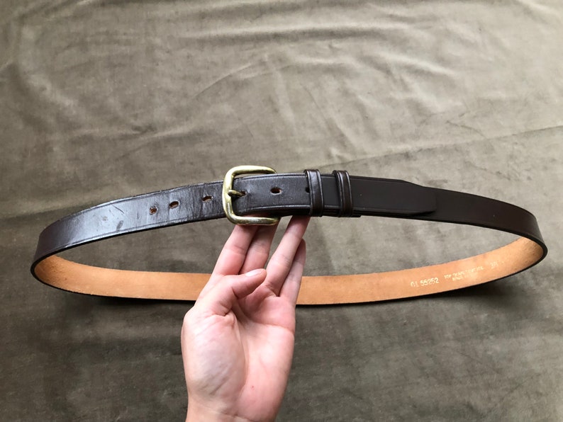 60s 70s Retro Brown Slim Thick Leather Mens Belt Size 37 38 39 Rustic ...