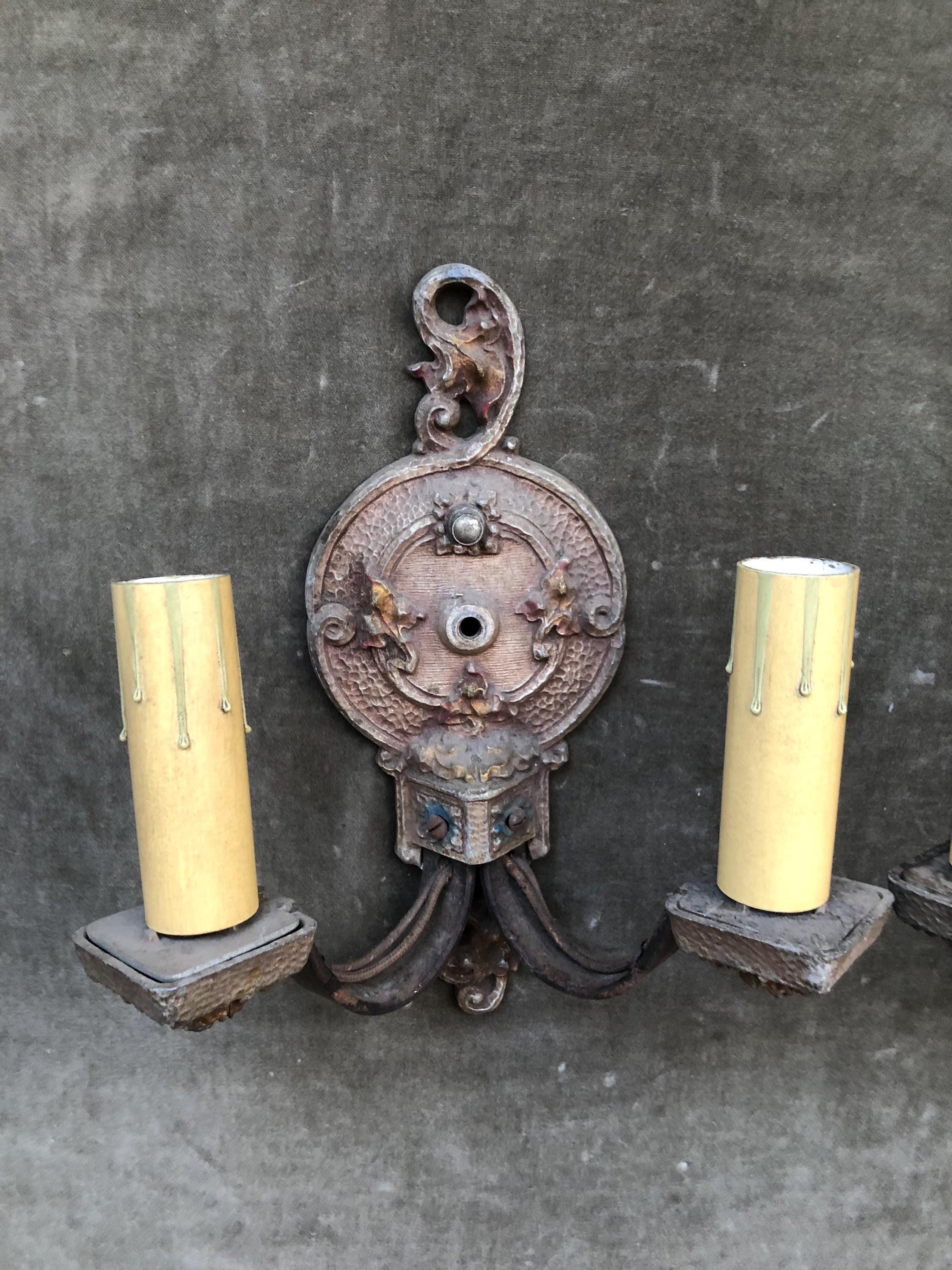 1920s Antique Riddle Co. Floral Art Deco Nouveau Double Arm Pair Set of ...