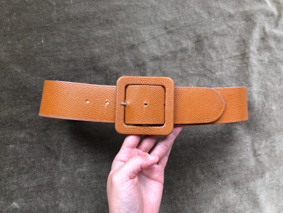 1970s 80s Cognac Caramel Lizard Embossed Tan Brown Wi… - Gem