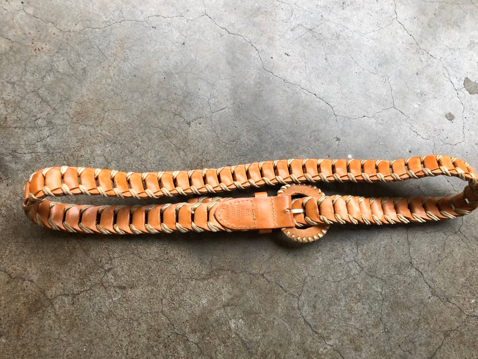 90s Tan Butternut Leather Woven Belt Chain Link Adjustable | Etsy