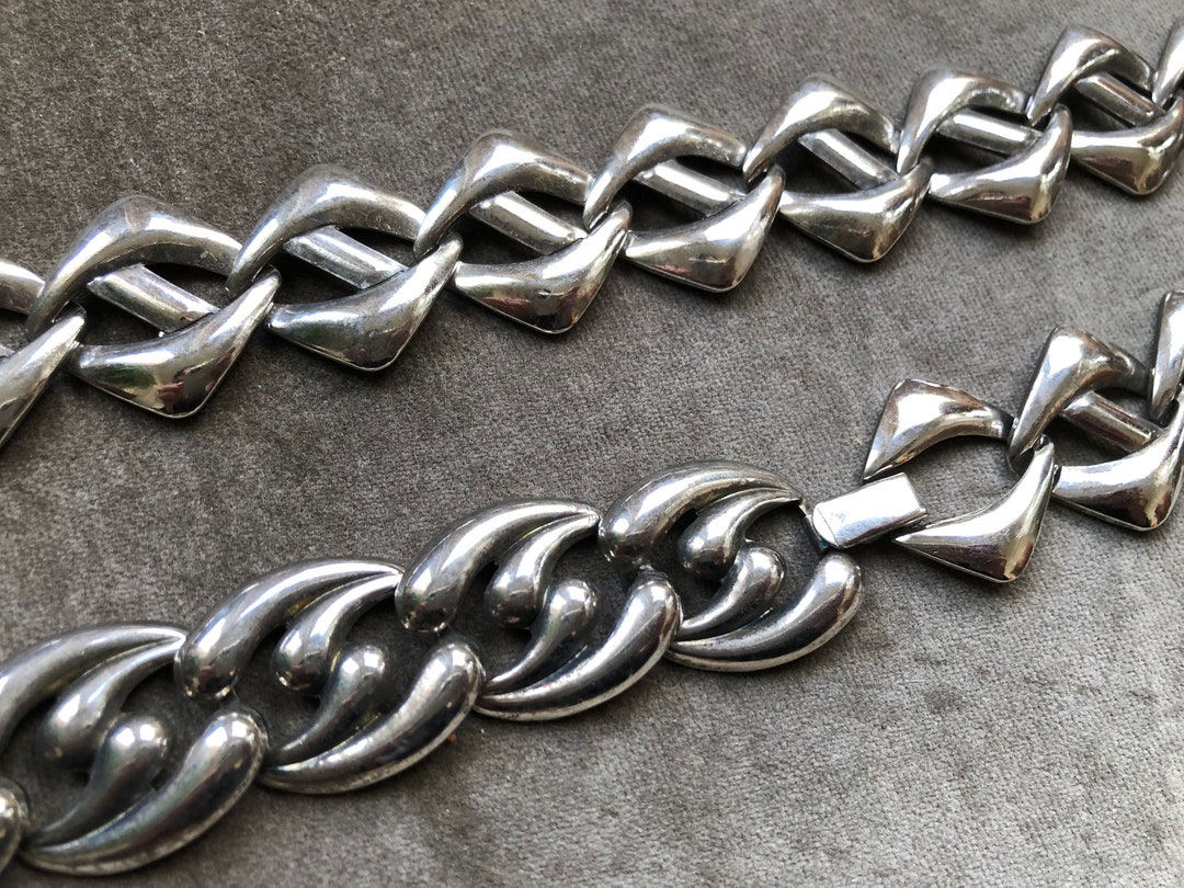 1960s Steel Bubble Chunky Bold Chain Link Jewelry Set Adjustable Snap ...