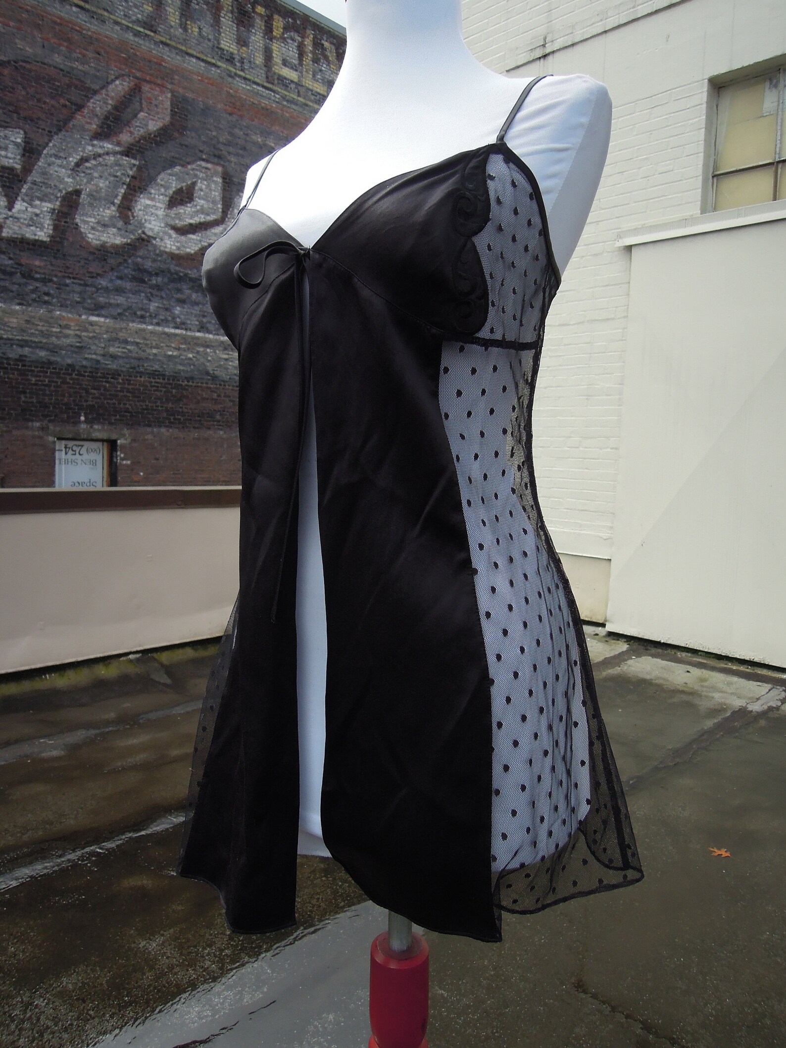 Vintage Silk Satin Sexy Black Swiss Dot Mesh Negligee Teddy - Etsy