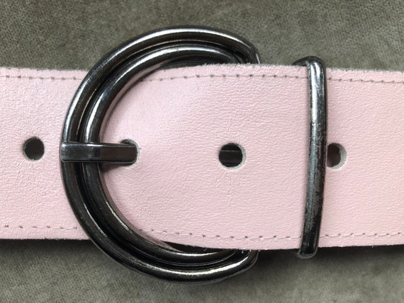 1960s 70s Light Baby Pink Wide Retro Leather Belt Mod… - Gem