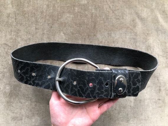 1960s 70s Wide Black Leather Heavy Duty Belt 60s 1970… - Gem