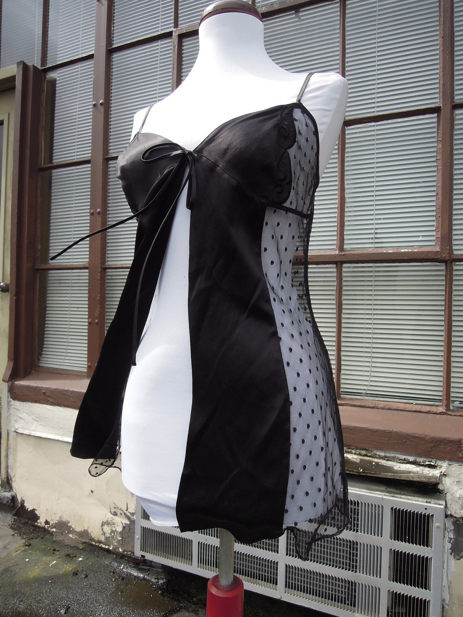 Vintage Silk Satin Sexy Black Swiss Dot Mesh Negligee Teddy - Etsy