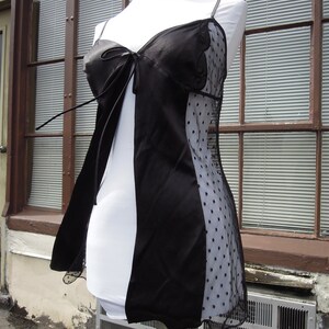 Vintage Silk Satin Sexy Black Swiss Dot Mesh Negligee Teddy Slip Sheer ...